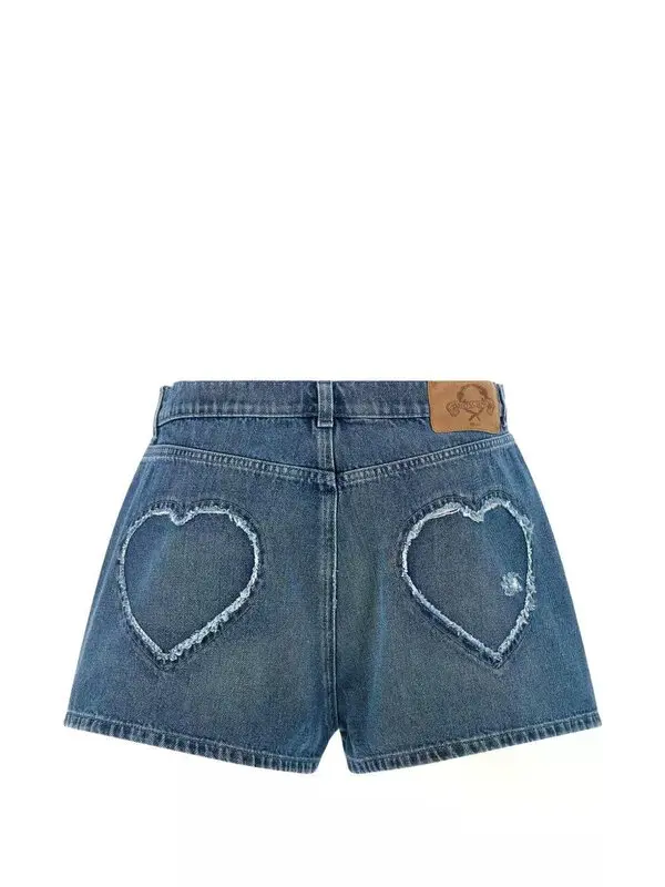Moschino Heart-embroidered Denim Shorts - Blue