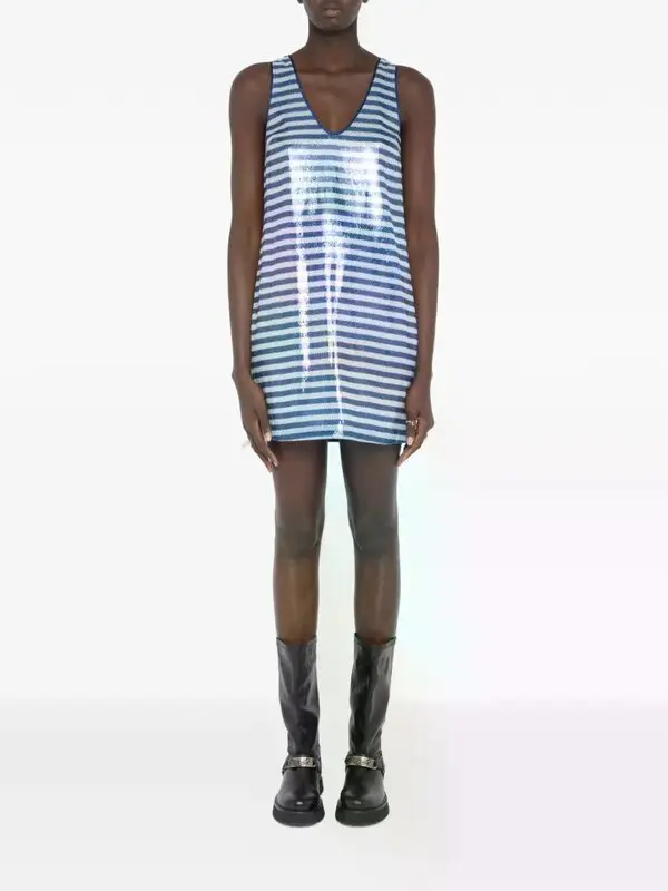 Zadig&Voltaire Rasha Sequined Striped V-neck Dress - Blue