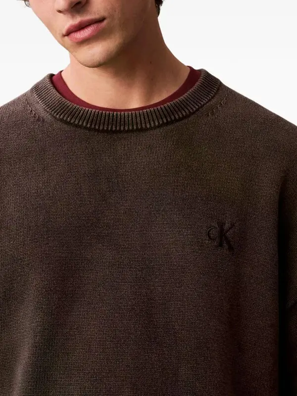 Calvin Klein Embroidered Crew Neck Jumper - Brown