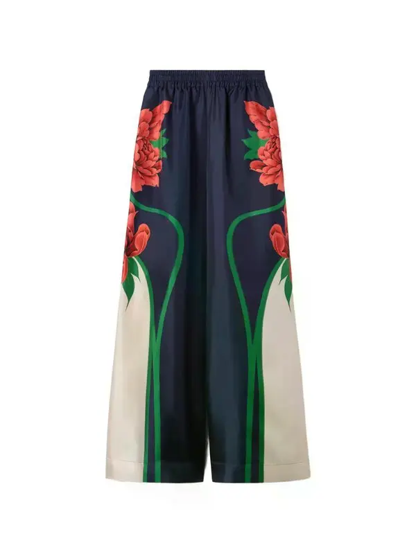 La DoubleJ Queen Peony Printed Silk Twill Trousers