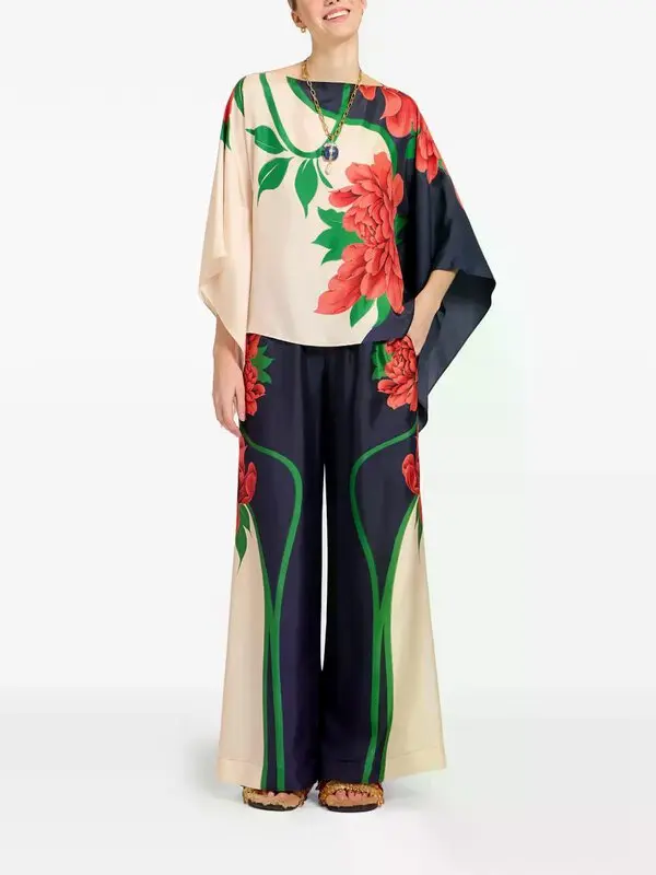 La DoubleJ Queen Peony Printed Silk Twill Trousers