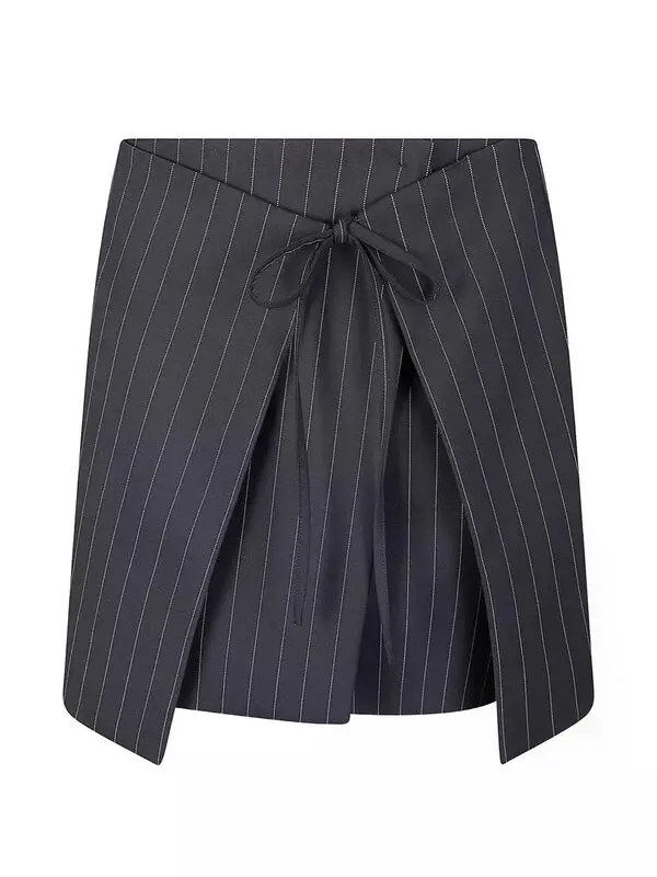 Sportmax Fatti Mini Pinstripe Skirt With Tie Detail - Grey