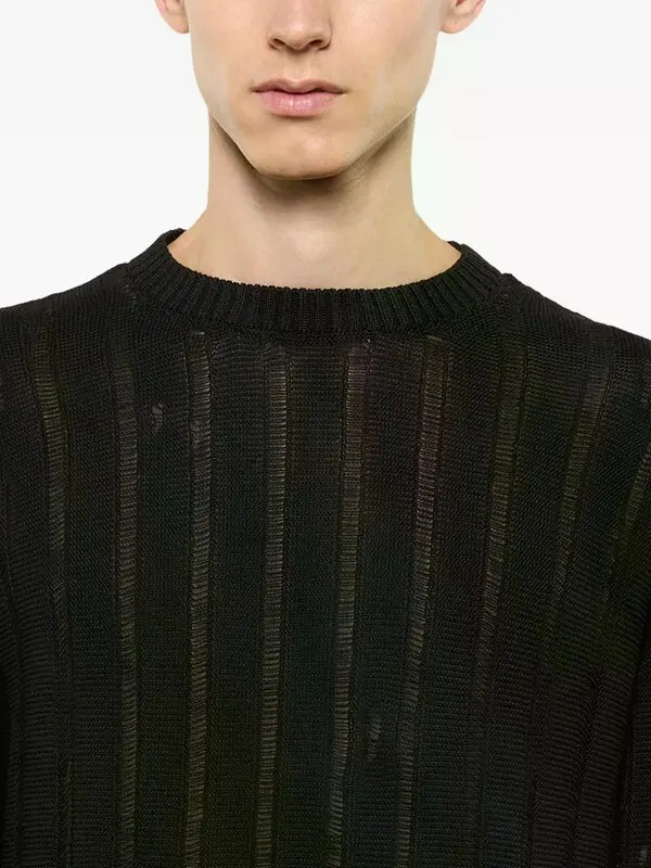 LANEUS Distressed Striped Crew Neck Jumper