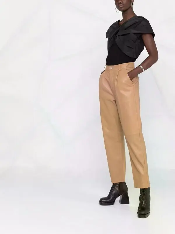 Red Valentino Camel Lambskin Leather High-waist Trousers