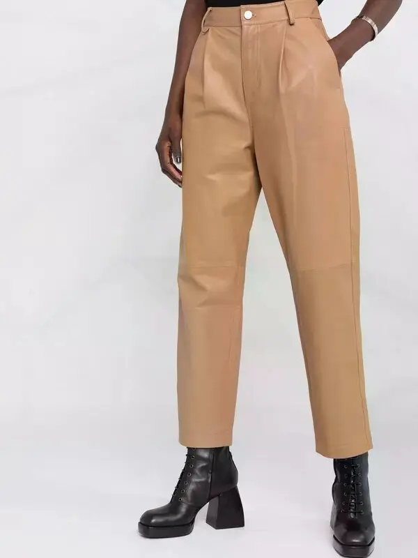 Red Valentino Camel Lambskin Leather High-waist Trousers