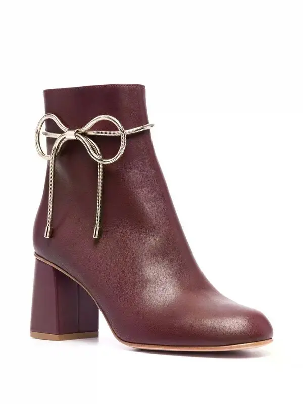 Red Valentino Leather Ankle Boots With Bow Detail - Red