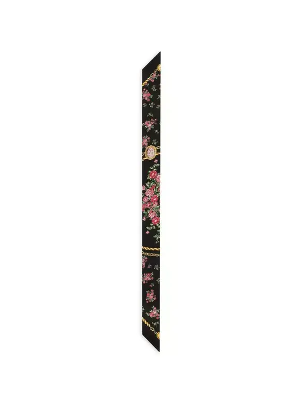 Dolce & Gabbana Small Rose Bouquets-print Silk Twill Bandeau - Black