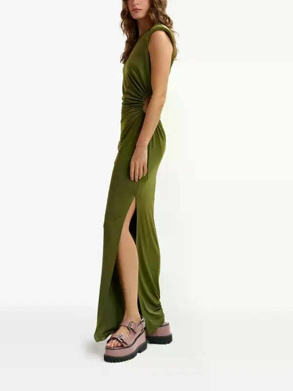 Essentiel Antwerp Sleeveless Ruched Cut-out Maxi Dress - Green