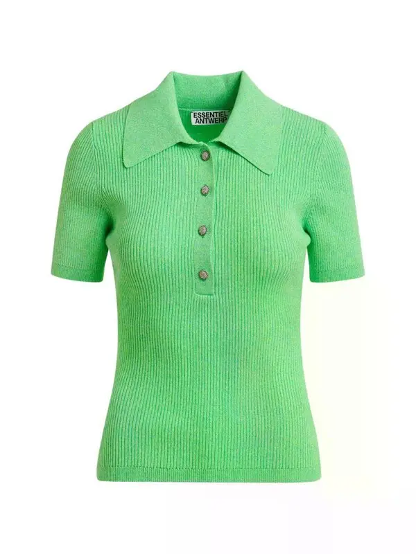 Essentiel Antwerp Ribbed Short Sleeve Polo Top - Green