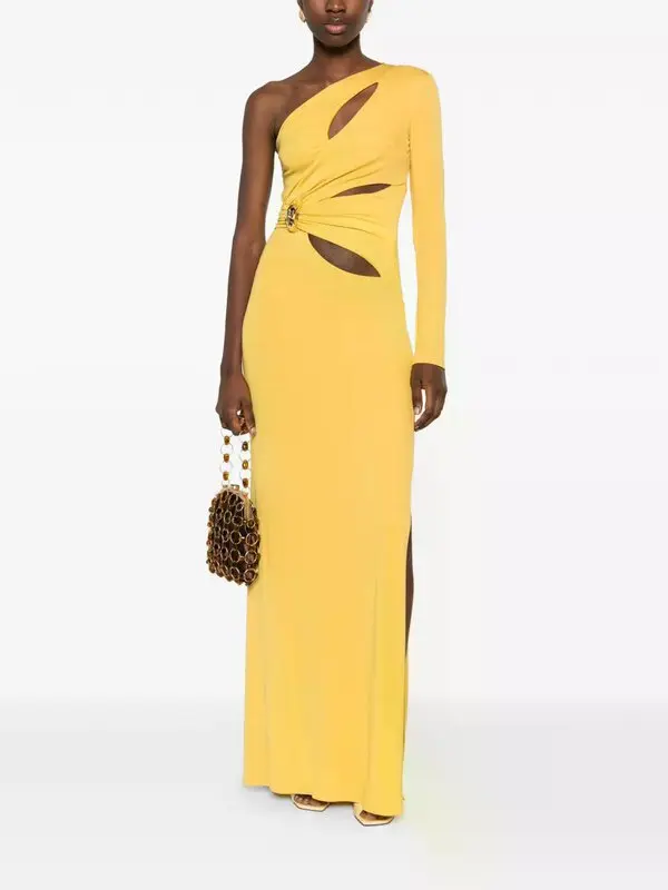 Elisabetta Franchi One-shoulder Crêpe Dress With Jewel Detail - Yellow