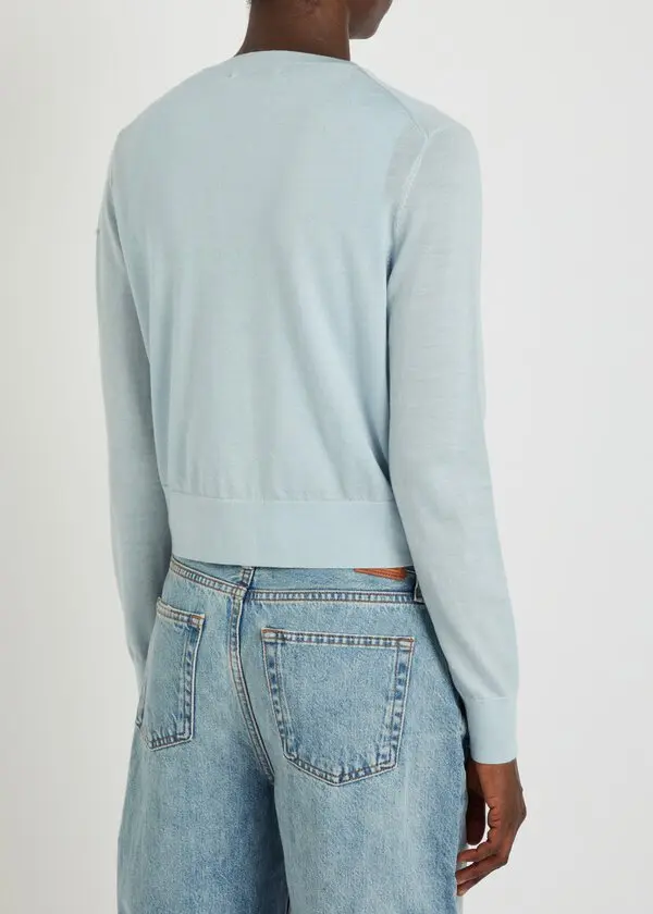 ANINE BING Moni Wool And Cashmere-blend Cardigan - Light Blue