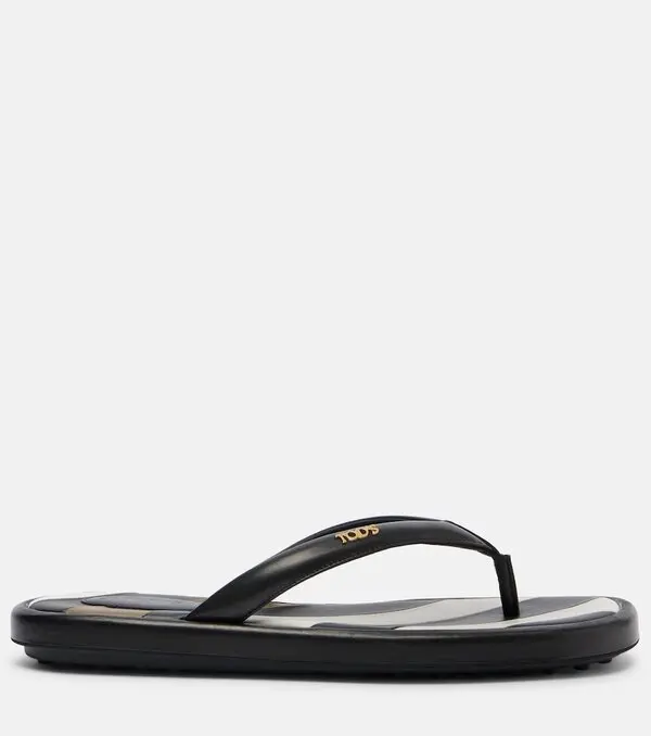 TOD'S Leather Thong Sandals With Gold Tone Hardware
