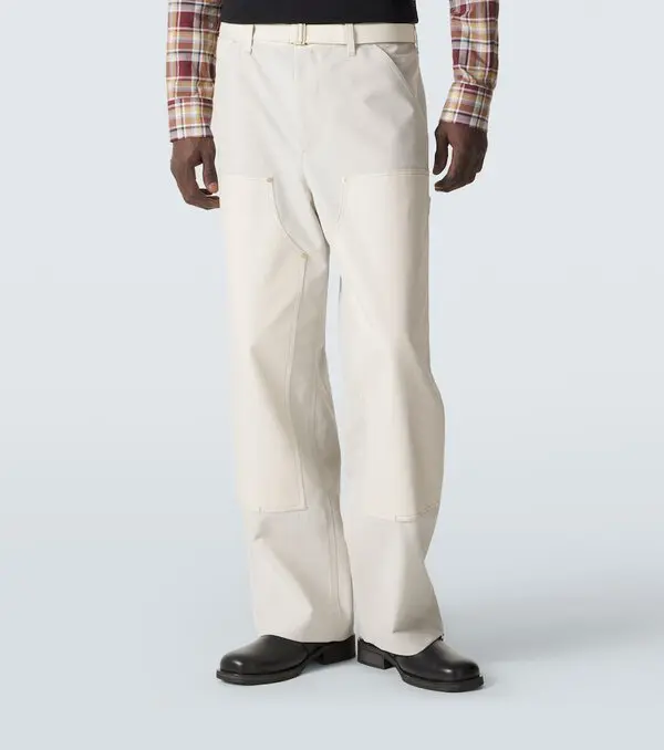Sacai Belted Wide-leg Trousers In Ivory