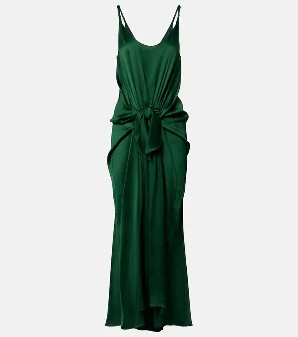 JW Anderson Gathered Silk Satin Midi Dress - Pink