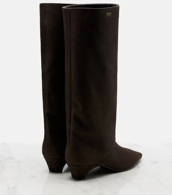 Prada Leather Knee-high Pointed Toe Boots - Brown