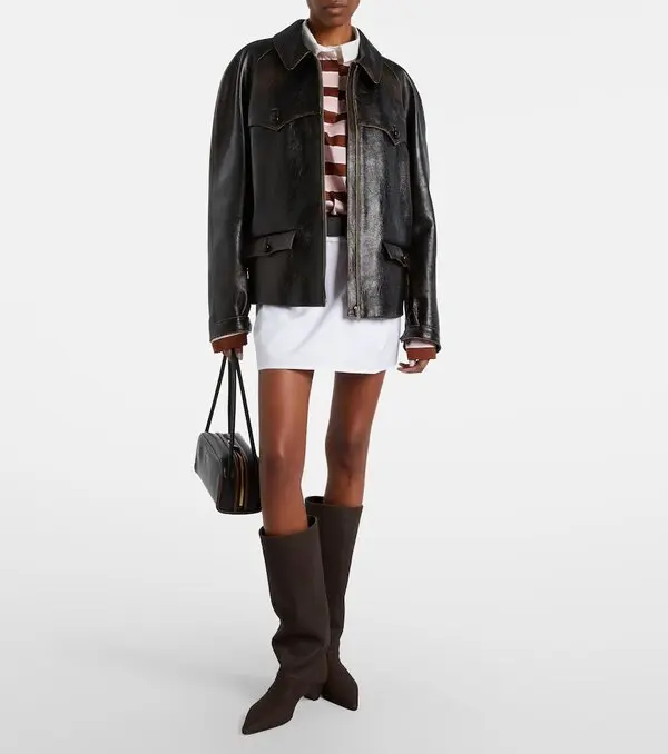 Prada Leather Knee-high Pointed Toe Boots - Brown