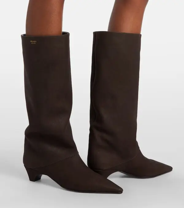 Prada Leather Knee-high Pointed Toe Boots - Brown