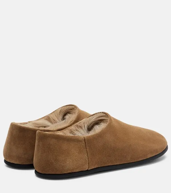 CHRISTEN Suede Shearling Slip-on Shoes - Brown