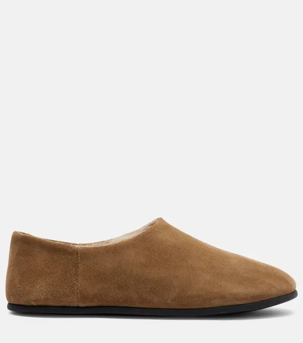 CHRISTEN Suede Shearling Slip-on Shoes - Brown