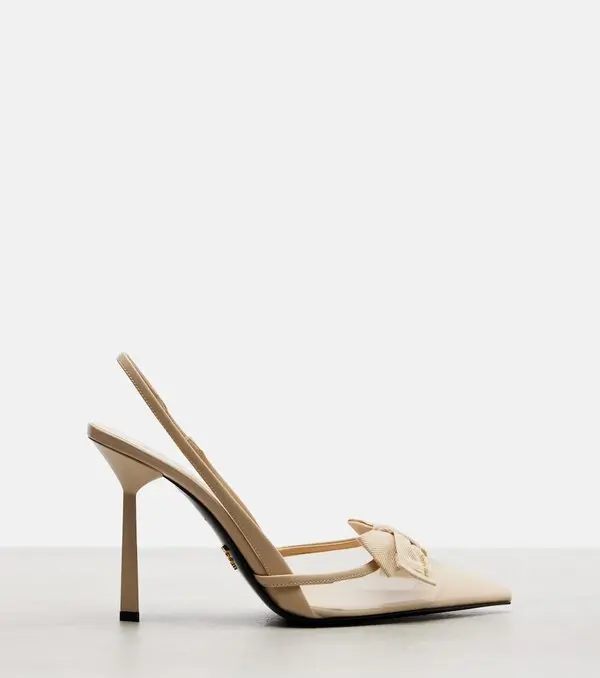 Prada Bow-detail Mesh Slingback Pumps