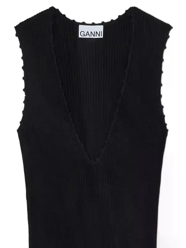 GANNI V-neck Crocheted Maxi Dress - Black