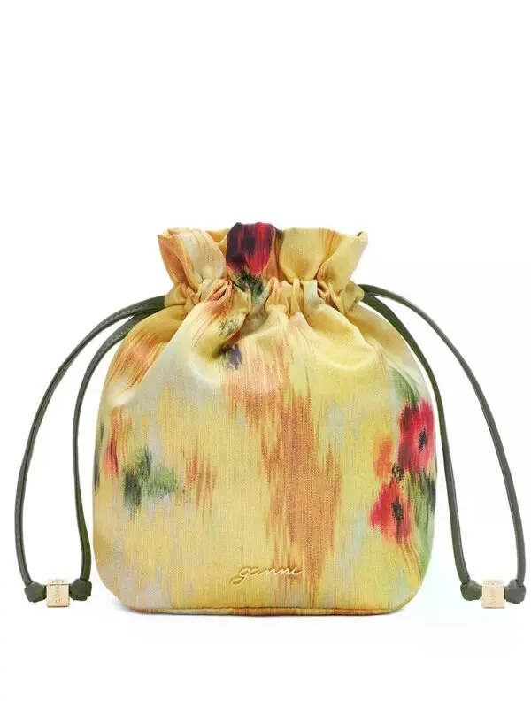 GANNI Floral Print Bucket Bag With Engraved Dice Detail - Yellow