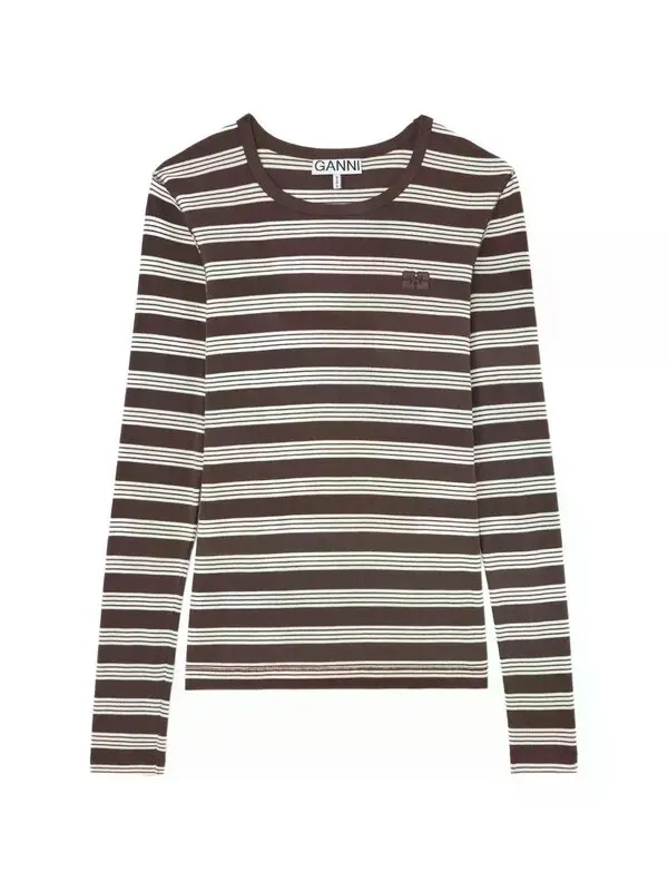 GANNI Striped Long-sleeve T-shirt - Brown