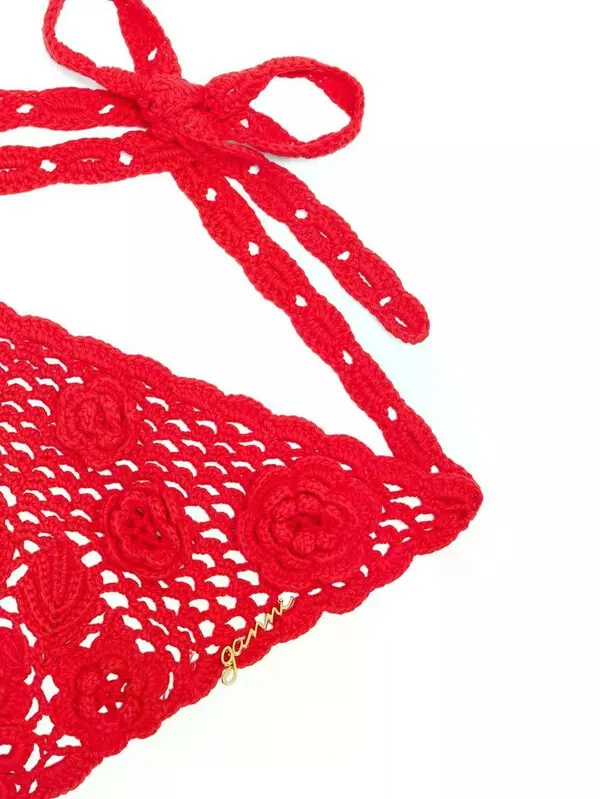 GANNI Crocheted Floral Tie Headband - Red