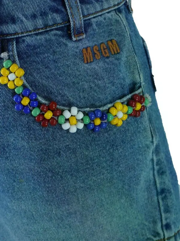 MSGM Floral Embellished Denim Shorts