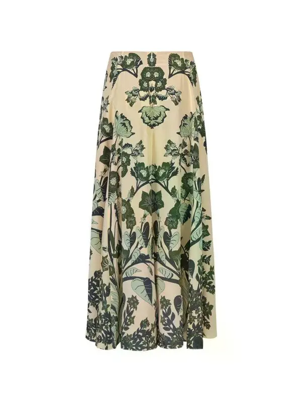 Johanna Ortiz Floral Print Silk Midi Skirt - Neutrals