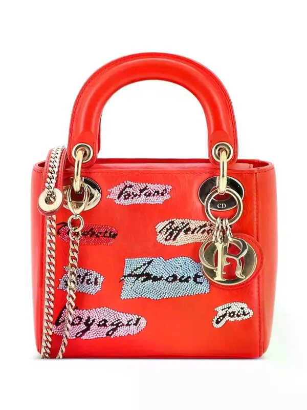 Dior Lady Chain Bag Beaded Leather Mini Shoulder Bag