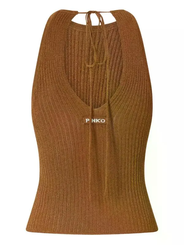 Pinko Ribbed Knit Tie Neck Top