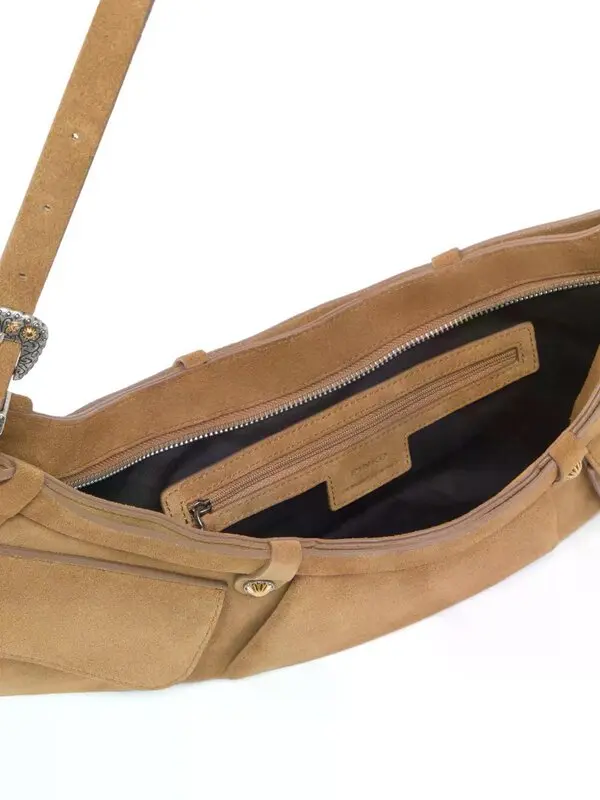 Pinko Suede Shoulder Bag With Buckled Detailing - Brown