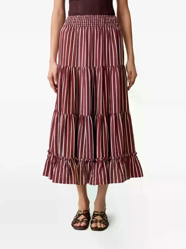 Claudie Pierlot Striped Maxi Skirt With Ruffle Hem - Red