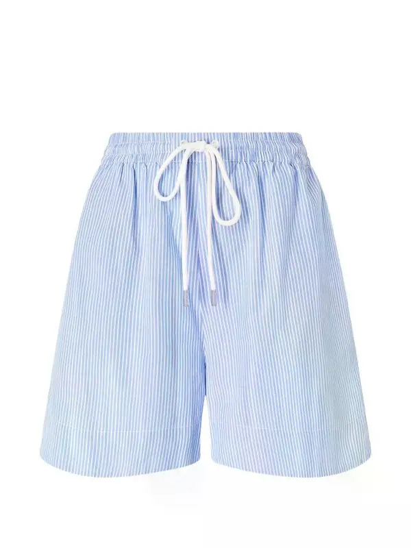 Pinko Striped Cotton Poplin Drawstring Shorts - Blue