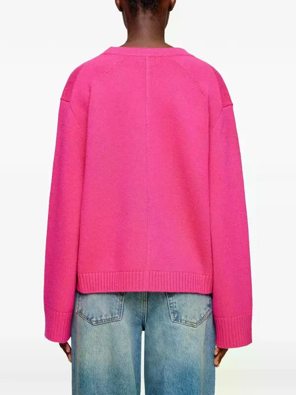 GANNI Fuchsia V-neck Cardigan With Patch Pockets - Pink
