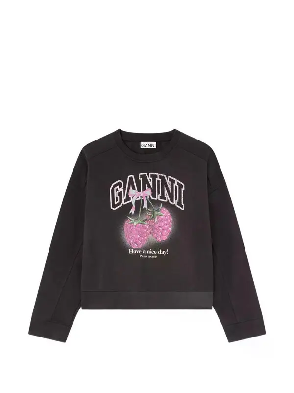 GANNI Graphic Print Crewneck Sweater - Black