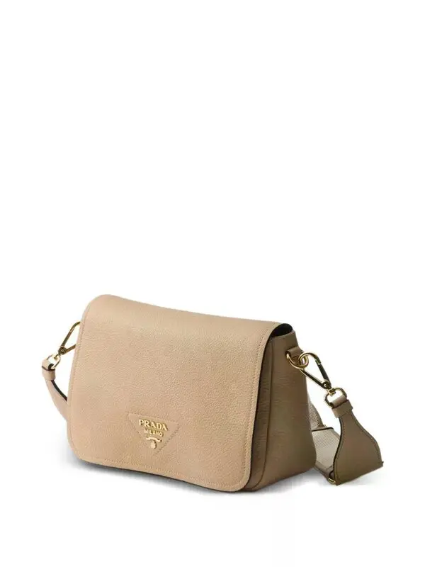 Prada Logo Plaque Flap Leather Shoulder Bag - Neutrals