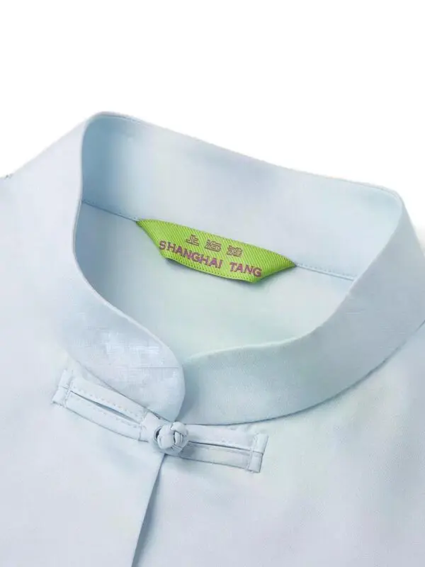 Shanghai Tang Mandarin Collar Silk Blouse - Blue