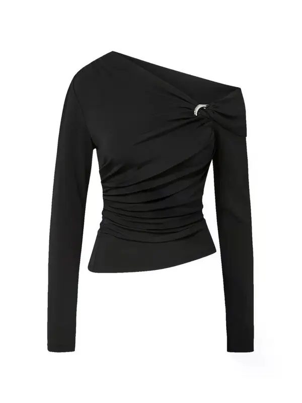 Veronica Beard Asymmetrical Neck Long Sleeve Top - Black