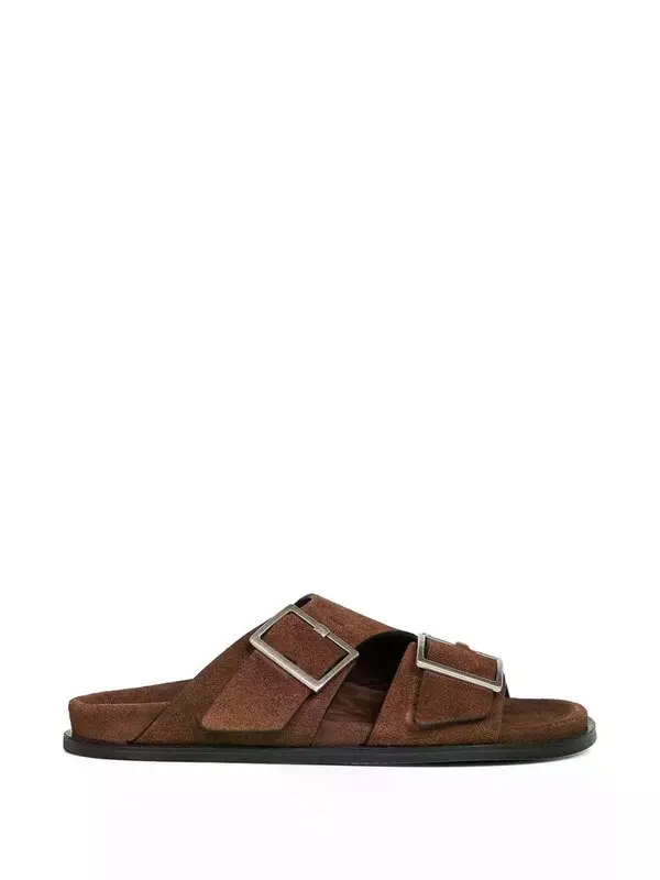 ALOHAS Suede Double Strap Mules With Silver-tone Hardware - Brown