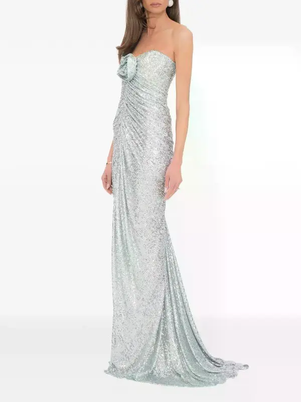 ANA RADU Strapless Rosette Appliqué Gown