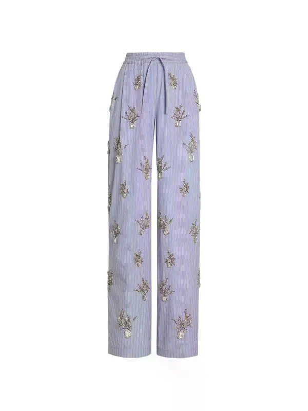 Dolce & Gabbana Poplin Trousers With Floral Embroidery - Blue