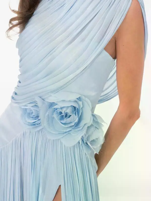 ANA RADU One-shoulder Petal Embellished Gown - Blue