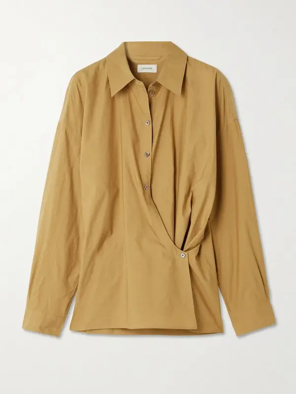 LEMAIRE Twisted Cotton And Silk-blend Poplin Wrap Shirt - Brown