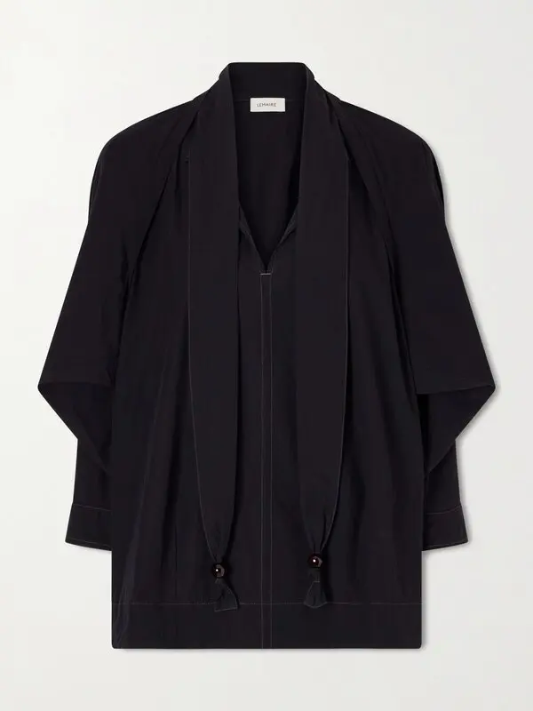 LEMAIRE Embellished Crinkled Cotton-crepe Blouse With Scarf Detail - Black