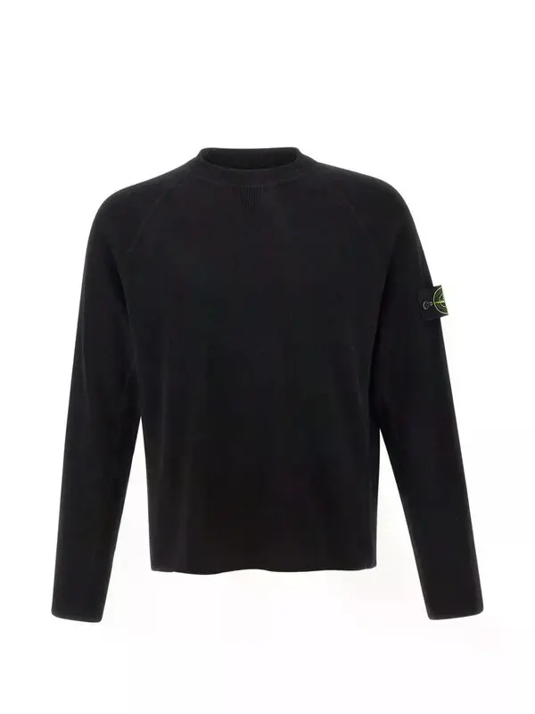 Stone Island Ribbed Cotton Raglan Sleeve Crewneck Sweater - Black