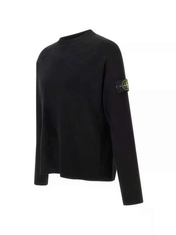 Stone Island Ribbed Cotton Raglan Sleeve Crewneck Sweater - Black