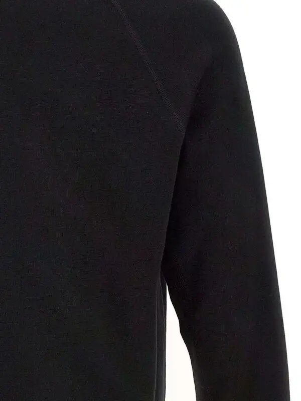 Stone Island Ribbed Cotton Raglan Sleeve Crewneck Sweater - Black