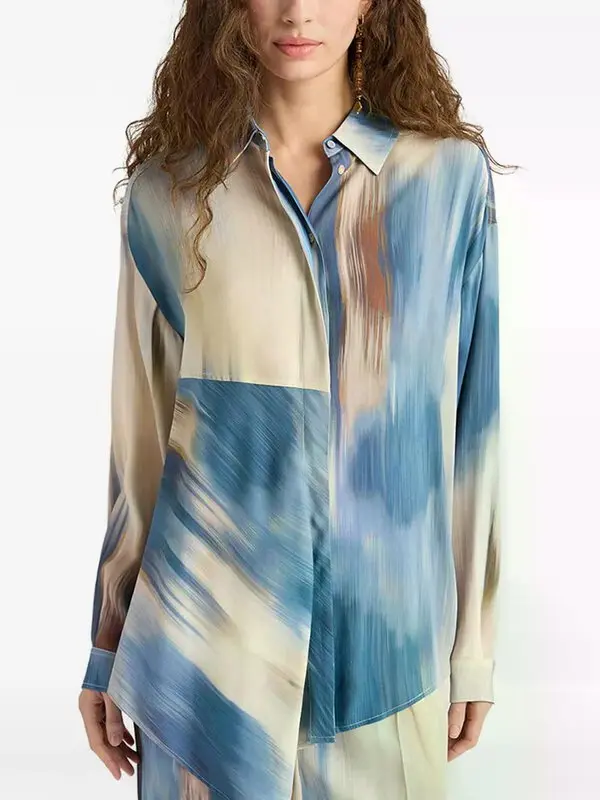 Momoni Printed Asymmetric Shirt - Blue